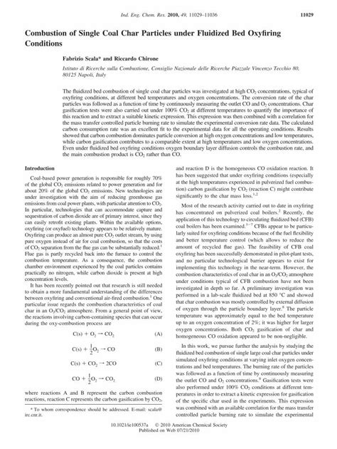 Pdf Combustion Of Single Coal Char Particles Under Fluidized Bed