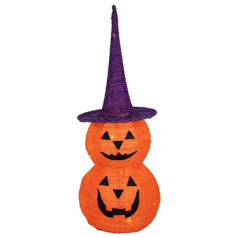 Northlight 30 Pop Up Lighted Tinsel Stacked Jack O Lanterns Halloween