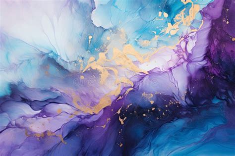 Abstract Watercolor Purple Marble Alcohol Ink Texture And Luxury Gold