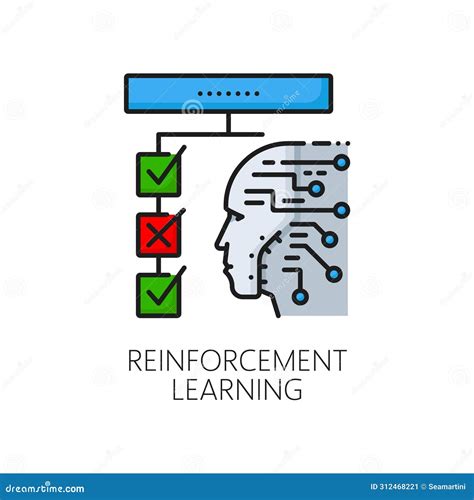 Reinforcement Machine Learning Color Line Icon Stock Vector