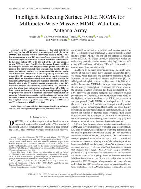 Pdf Intelligent Reflecting Surface Aided Noma For Millimeter Wave Massive Mimo With Lens