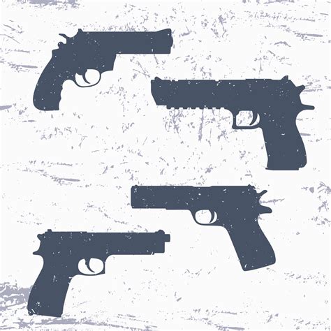 Revolver Pistol Gun Handgun Silhouettes Vector Illustration