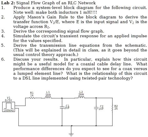 Solved Lab Signal Flow Graph Of An Rlc Network Produce A System Level Block Diagram For