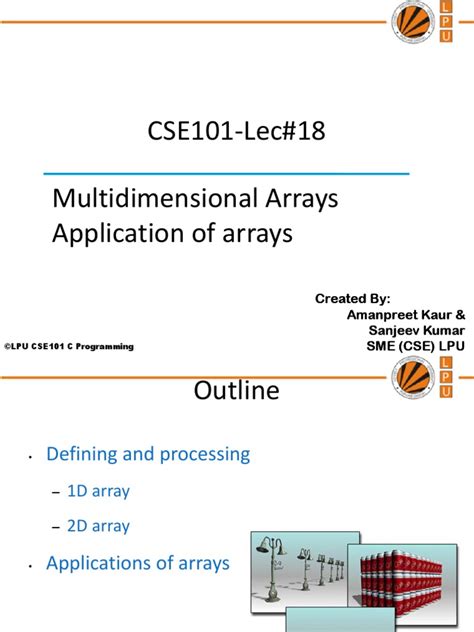cse101 lec 18 multidimensional arrays application of arrays pdf