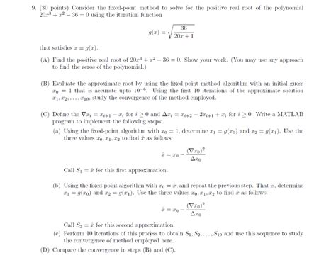 Solved 30 Points Consider The Fixed Point Method To Solve Chegg