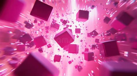 A 3d Render Of Pink Cubes Exploding In A Pink Space Stock Illustration