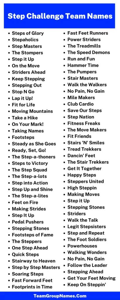 Step Challenge Team Names To Motivate Your Group