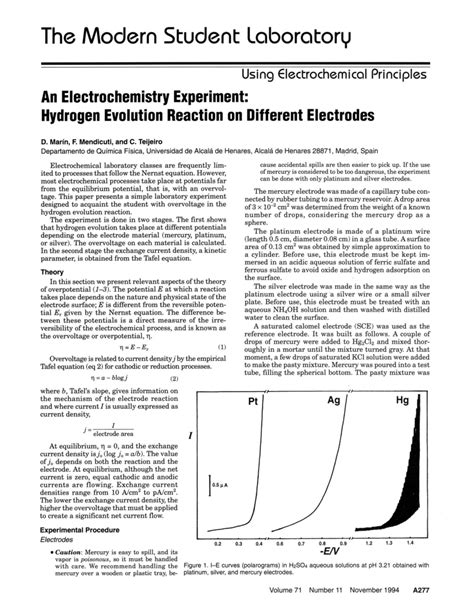 Pdf An Electrochemistry Experiment Hydrogen Evolution Reaction On
