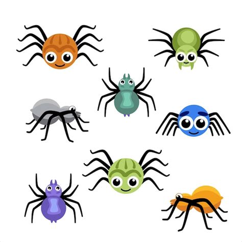 Premium Vector Set Of Spiders Colorful Spiders Clip Art Flat Cartoon