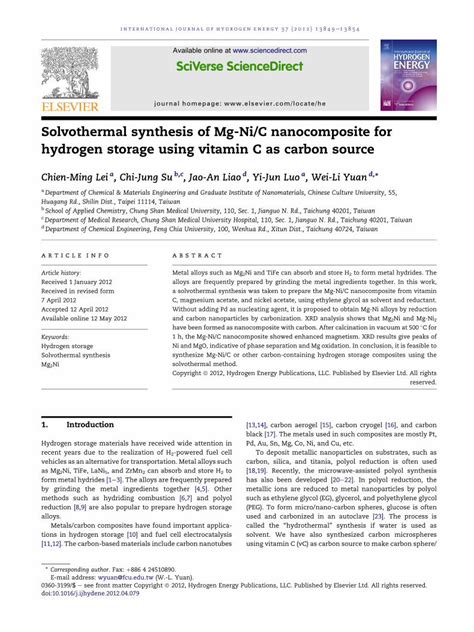 Pdf Solvothermal Synthesis Of Mg Nic Nanocomposite For Hydrogen