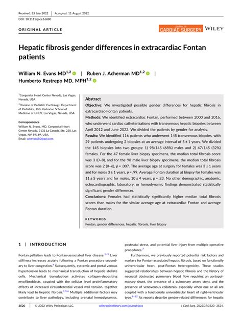 Hepatic Fibrosis Gender Differences In Extracardiac Fontan Patients
