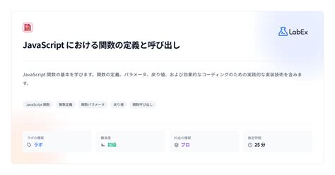 javascript における関数の定義と呼び出し labex