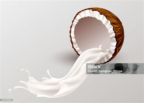 스플래시가 있는 코코넛 반쪽 건강한 라이프스타일을 위한 여름 유기농 과일 모든 디자인 광고에 대한 만화 기호 손으로 그린 벡터 일러스트 레이 션은 흰색 배경에 고립 건강한