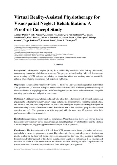 Pdf Virtual Reality Assisted Physiotherapy For Visuospatial Neglect Rehabilitation A Proof Of