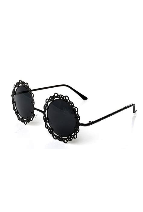 French Vintage Lace Trim Round Sunglasses Black Sunglasses Women