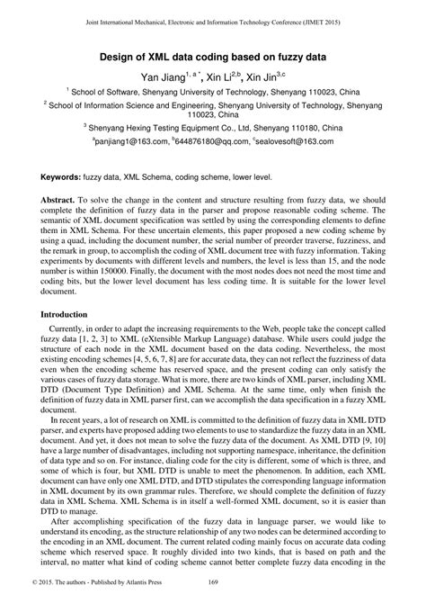 pdf design of xml data coding based on fuzzy data