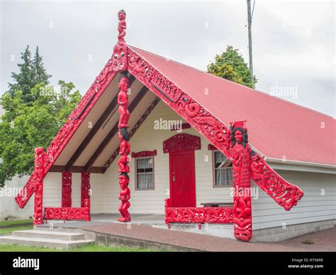 Wharenui Carved Meeting House Hauaroa Morero Marae Taumarunui King Country New Zealand Stock