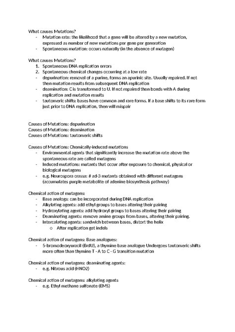 Week Lecture Notes What Causes Mutations Mutation Rate The Likelihood That A Gene Will