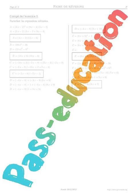 Factorisations 3ème Exercices Corrigés Mathématiques Collège