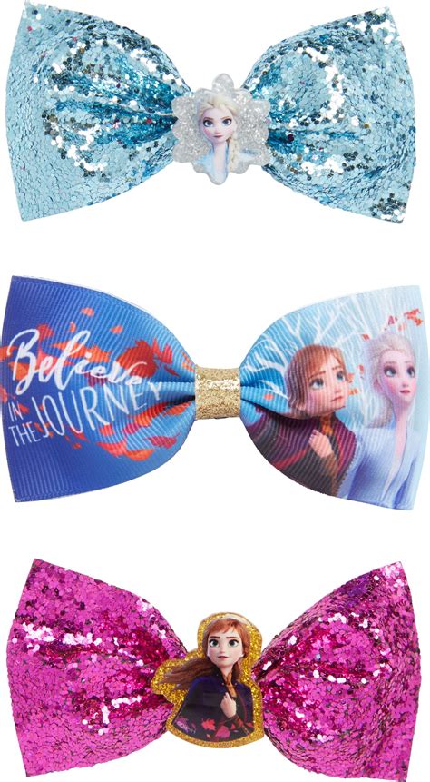 Disney Frozen Believe In The Journey Elsa And Anna Sequin Hair Bows Blue Purple One Size 3 Pk
