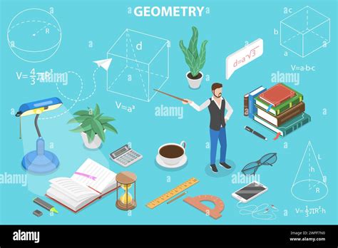D Isometric Flat Vector Concept Of Geometry Learning Course Teacher Is Giving A Lecture On