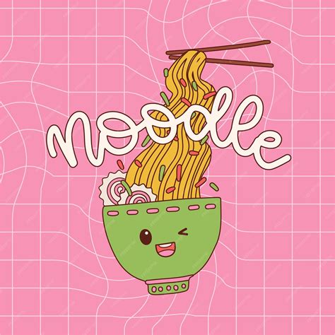 Premium Vector Kawaii Ramen Bowl Food Noodles Character Retro