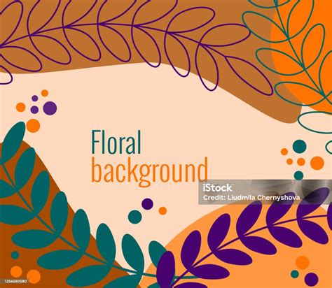 심플한 플랫 스타일의 플로럴 배경 잎과 가지 원과 트렌디 한 색상 팔레트에 드롭 벡터 일러스트 템플릿 소셜 네트워크 초대 인사에 대한 가을 패턴 10월에 대한 스톡 벡터