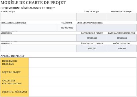 Modèle Excel De Charte De Projet Organisation Et Gestion De Projet