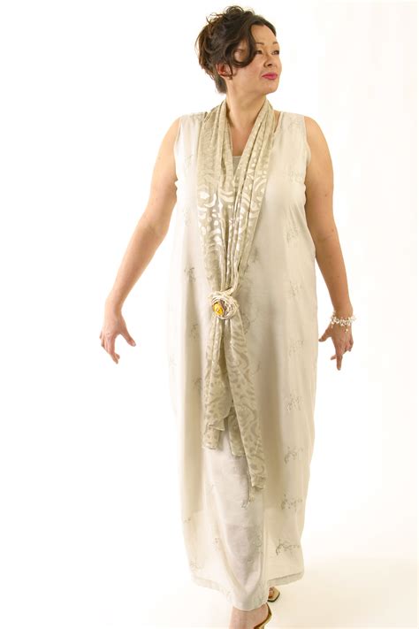 Plus Size Tank Dress Full Length Celadon Embroidered Silk 14 34