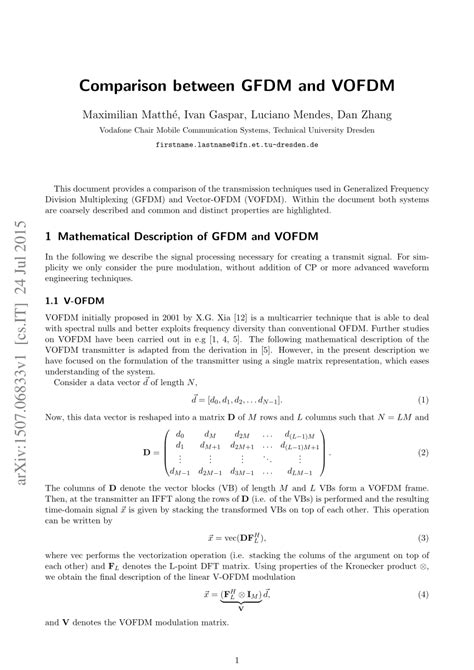 Pdf Comparison Between Gfdm And Vofdm
