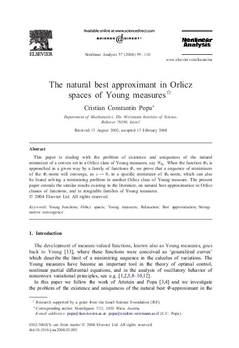 Pdf The Natural Best Approximant In Orlicz Spaces Of Young Measures