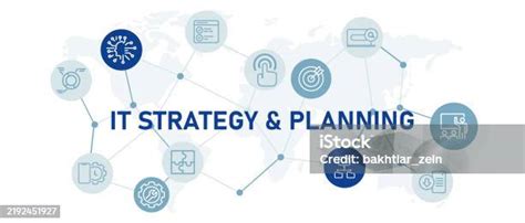 It 전략 및 계획 정보 기술 전략 일러스트 레이션 아이콘 세트 온라인 네트워크 연결 관리 디자인 배경 일러스트 레이 션 개발에 대한 스톡 벡터 아트 및 기타 이미지
