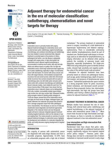 Adjuvant Therapy For Endometrial Cancer In The Era Of Molecular