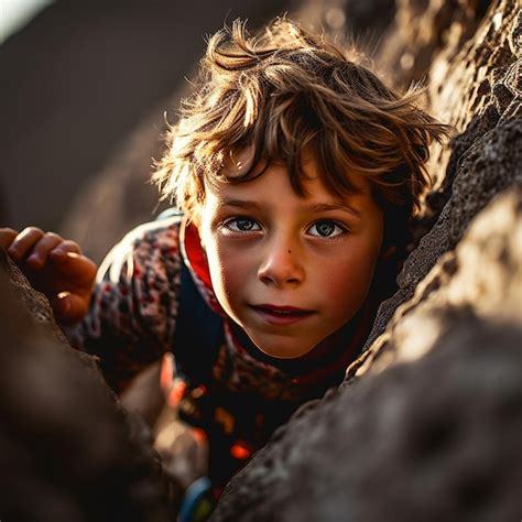 Un niño con una camisa roja y negra mira hacia la cámara Foto Premium