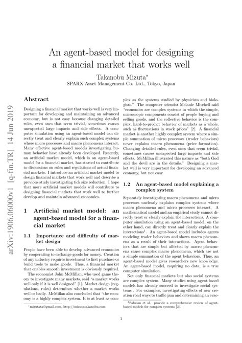 pdf an agent based model for designing a financial market that works well