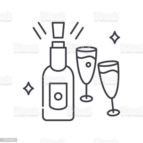 샴페인 아이콘 선형 격리 일러스트레이션 씬 라인 벡터 웹 디자인 사인 흰색 배경에 편집 가능한 스트로크가 있는 개요 개념 기호