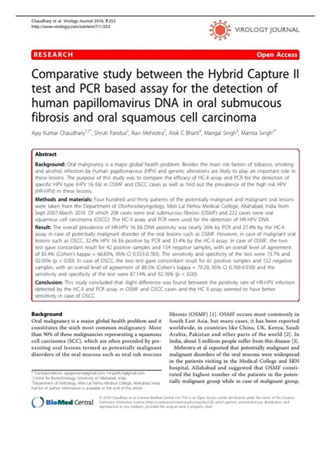 Comparative Study Between The Hybrid Capture II Test And PCR Based Assay For The Detection Of