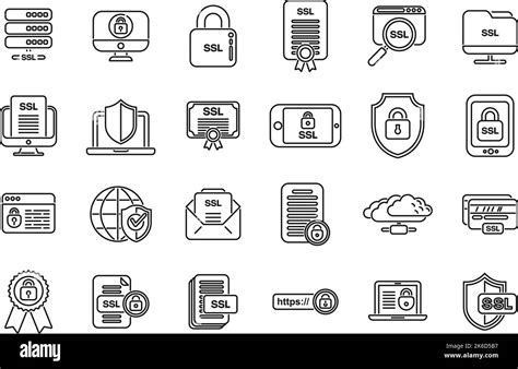 Ssl Certificate Icons Set Outline Vector Ssl Security Scan Virus