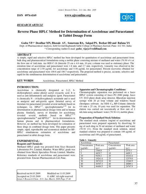 Reverse Phase Hplc Method For Determination Of Ace Pdf