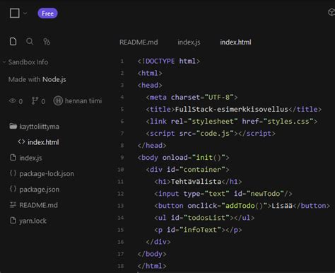 full stack kehitys ja codesandbox