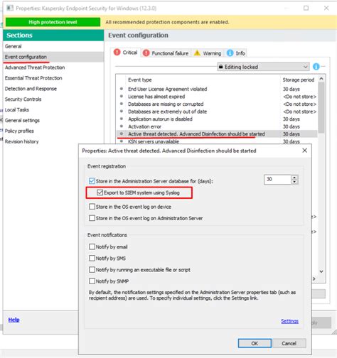 Already Configure Export To SIEM Using CEF Format But Kaspersky Did Not Send Any Logs