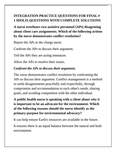 Integration Practice Questions For Final 1 Idolis Questions With