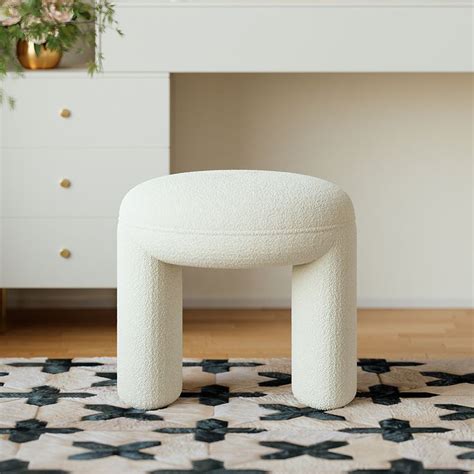 Free Shipping On Modern White Boucle Vanity Stool Backless Makeup