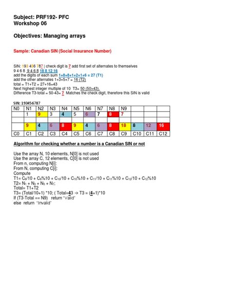 Subject Prf192 Pfc Workshop 06 Objectives Managing Arrays Pdf