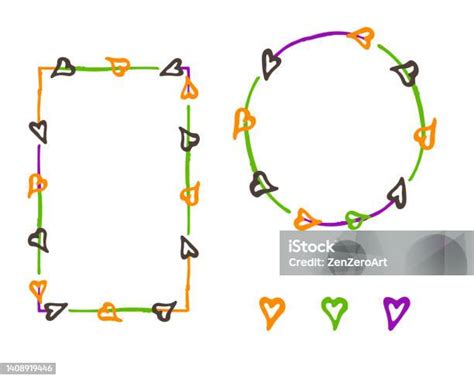 프레임 윤곽선 세트입니다 손으로 그린 장식 낙서 잉크 스트로크 테두리 하트 낙서 선 원 명함 웹 디자인을위한 직사각형 기하학적 모양 벡터 0명에 대한 스톡 벡터 아트 및
