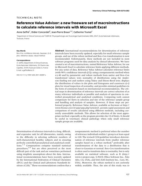 Pdf Reference Value Advisor A New Freeware Set Of Macroinstructions To Calculate Reference