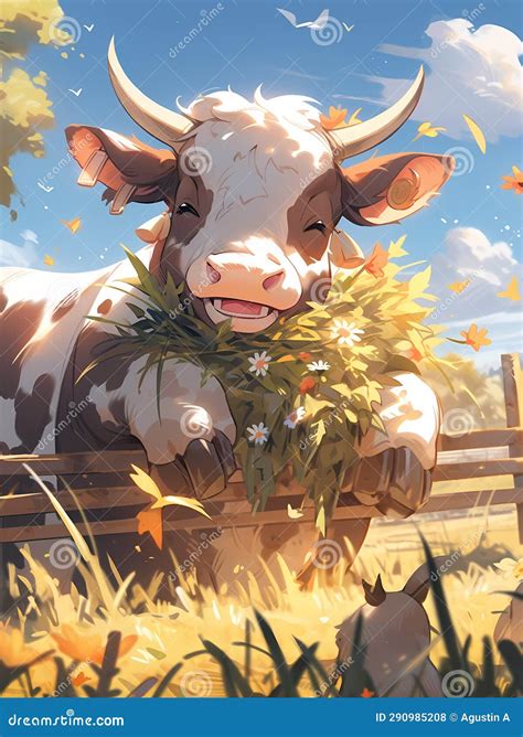 Happy Cow Character Art Drawing Digital Art Stock Illustration