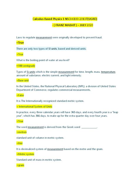 Calculus Based Physics 1 P M F Franzmabait Prelim Updated Pdf