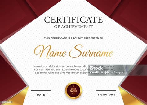 고급 골드 배지와 현대적인 라인 패턴의 요소가있는 업적 국경 디자인 템플릿 인증서 벡터 그래픽 인쇄 레이아웃 감탄에 대한 스톡 벡터 아트 및 기타 이미지 Istock