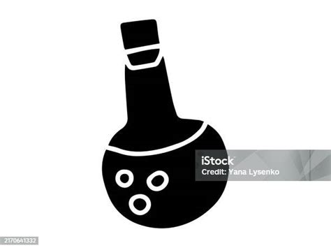 화학 플라스크의 손으로 그린 검은 실루엣 와 거품 와 백색 배경 절연 실험실 장비의 개념 과학 교육 화학 실험 미니멀리스트 디자인 아이콘 0명에 대한 스톡 벡터 아트 및